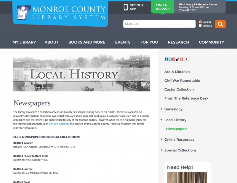 Michigan: Monroe County Library Newspaper Holdings - Collecting Cousins
